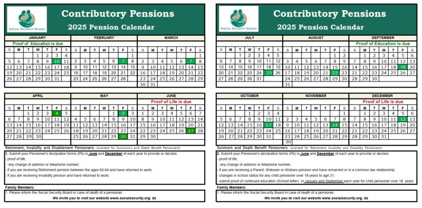 Pension Calendars - Social Security Board, Belize